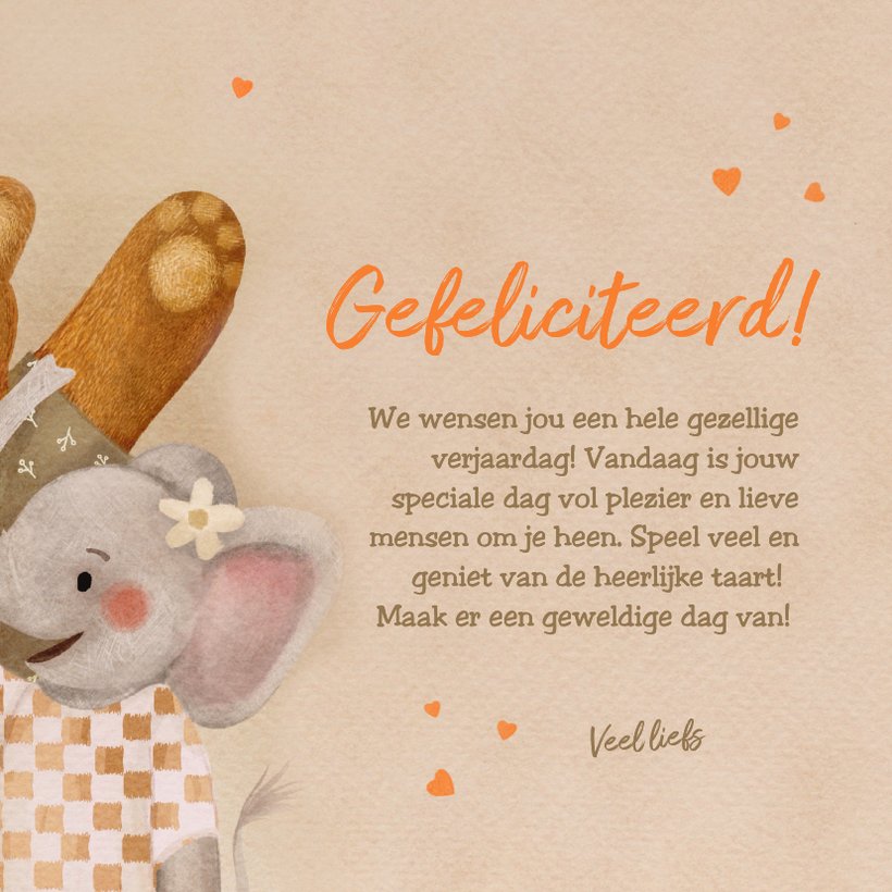 Verjaardagskaart met vrolijke beer olifant en | Kaartje2go