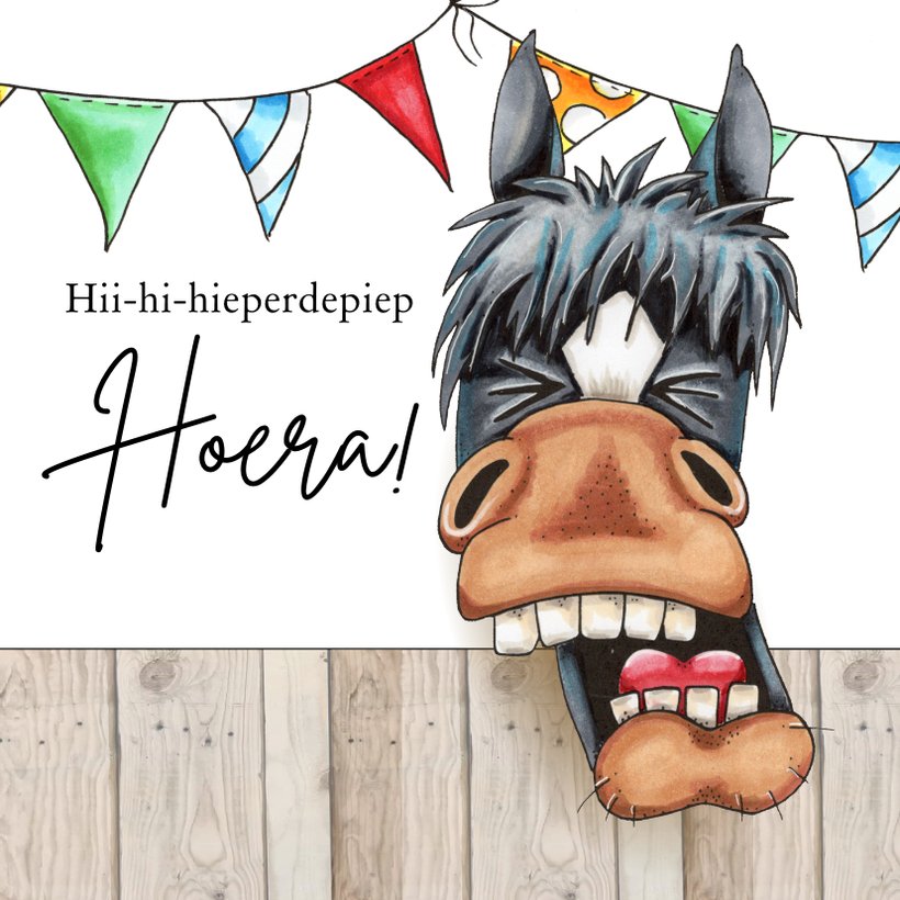 Verjaardagskaart paard hii-hi-hieperdepiep | Kaartje2go