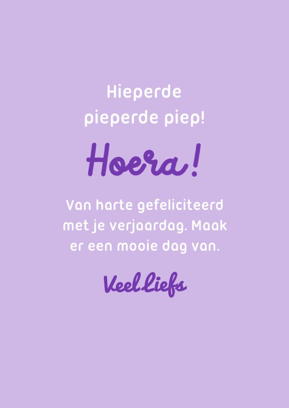 Verjaardagskaart paars hiep hiep met stippen | Kaartje2go