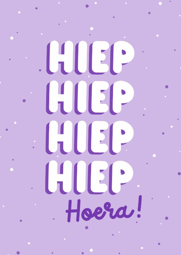 Verjaardagskaart paars hiep hiep met stippen | Kaartje2go