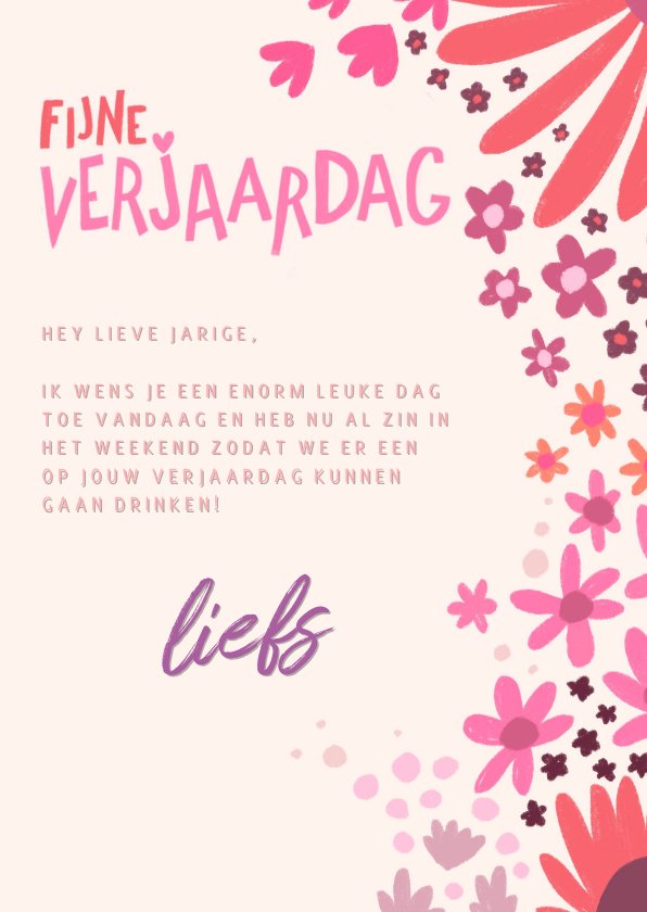 Verjaardagskaart roze en paarse bloemen | Kaartje2go