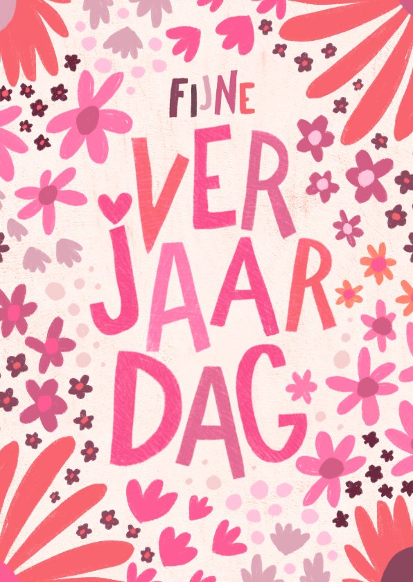 Verjaardagskaart roze en paarse bloemen | Kaartje2go