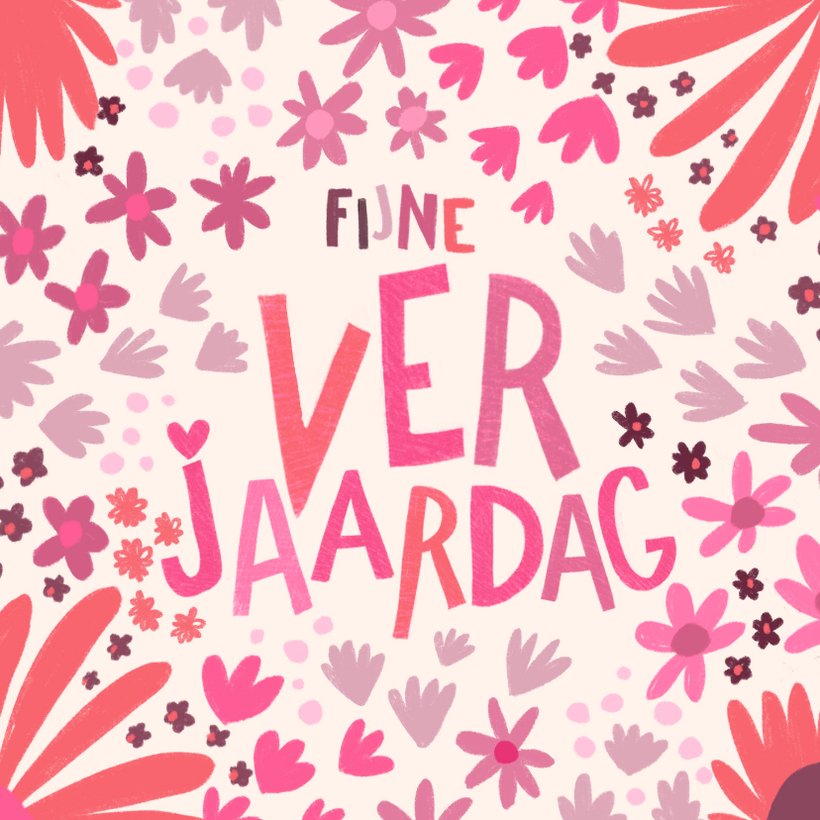 Verjaardagskaart Roze/paars palet bloemen | Kaartje2go