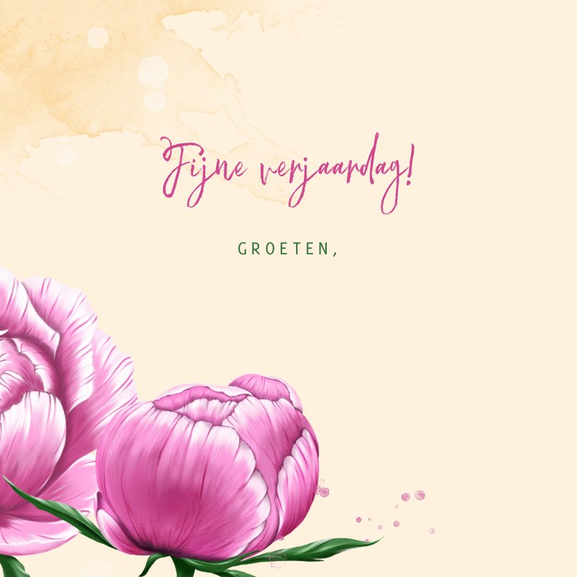 Verjaardagskaart roze pioenrozen | Kaartje2go