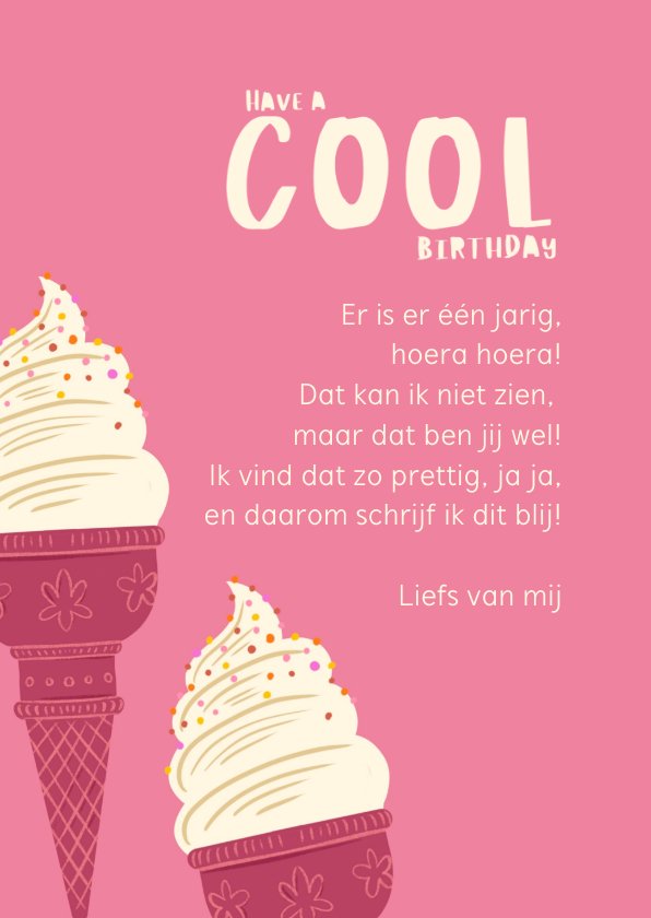 Verjaardagskaart softijs met discodip roze | Kaartje2go