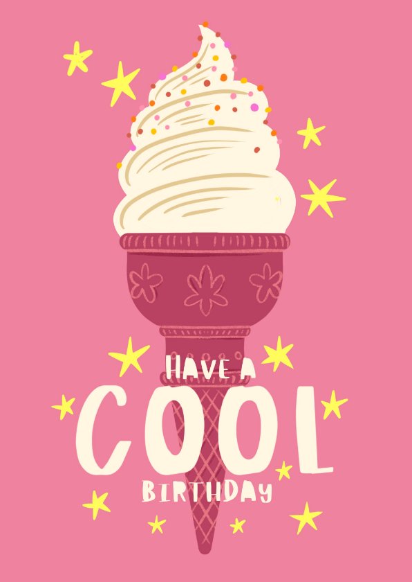 Verjaardagskaart softijs met discodip roze | Kaartje2go