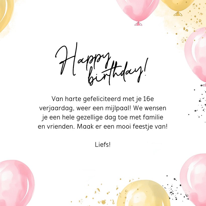 Verjaardagskaart sweet sixteen roze | Kaartje2go