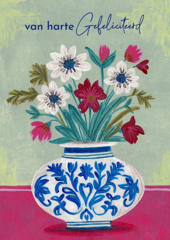 Verjaardagskaart vaas met boeket met bloemen | Kaartje2go