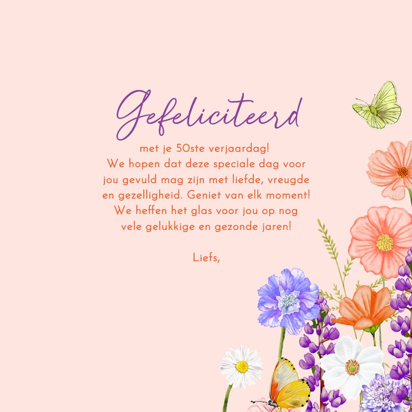 Verjaardagskaart veldbloemen met vlinders | Kaartje2go