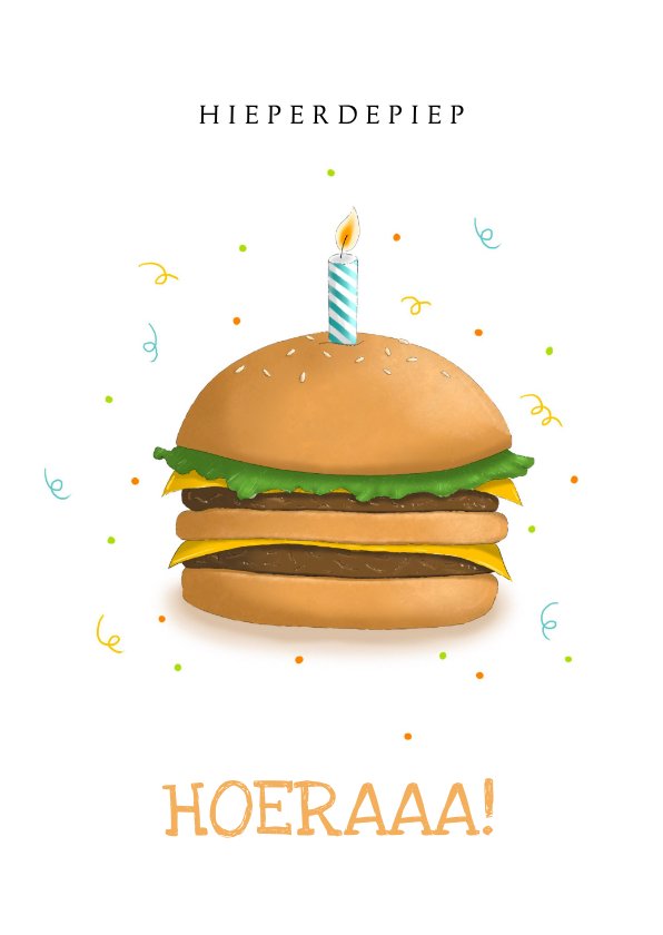 Verjaardagskaart vette verjaardag met burger en | Kaartje2go