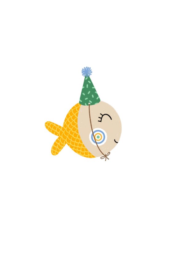 Verjaardagskaart vis feestmuts ballon groen | Kaartje2go