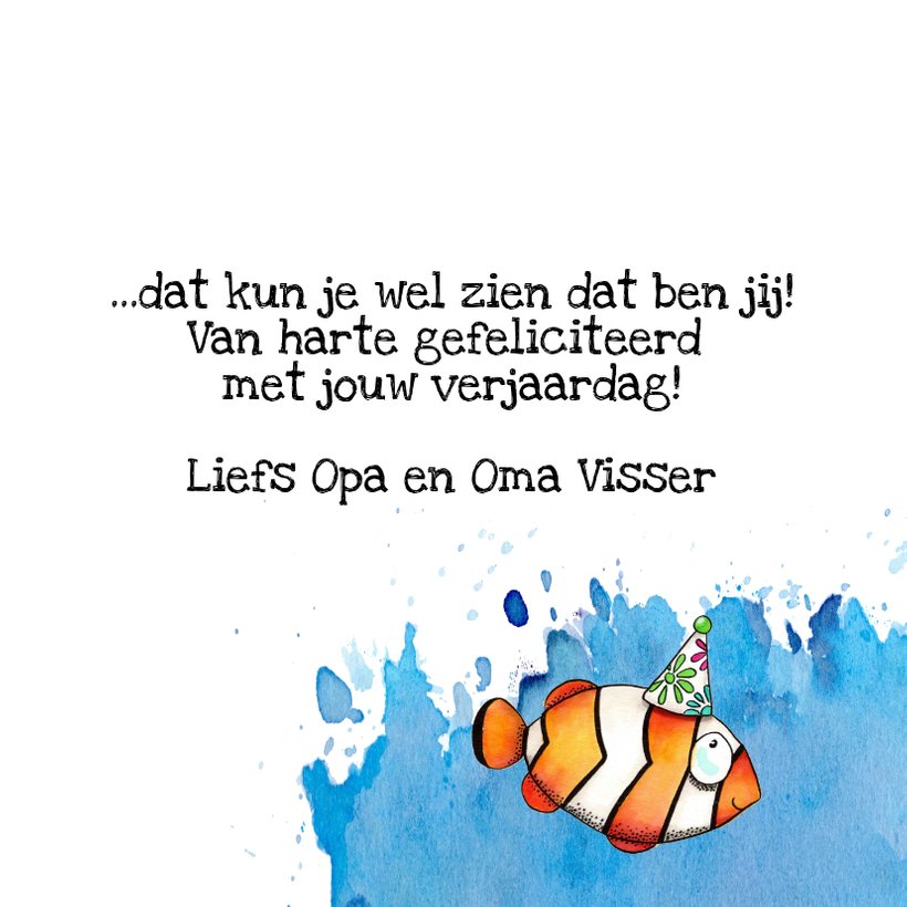 Verjaardagskaart vis met feesthoed | Kaartje2go