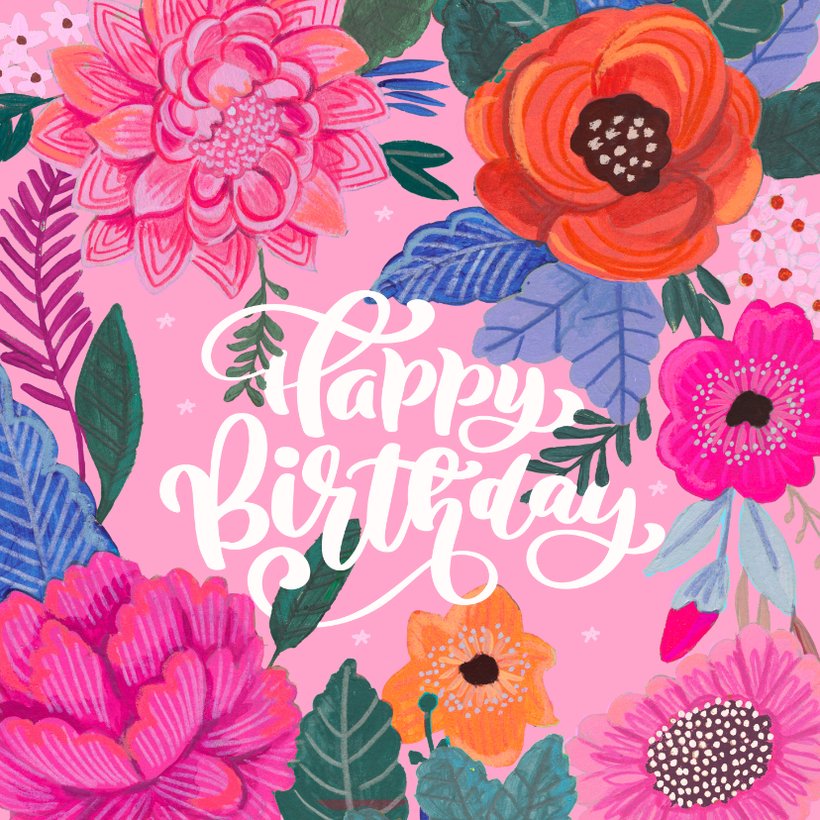Verjaardagskaart vrolijke fleurige bloemen roze | Kaartje2go