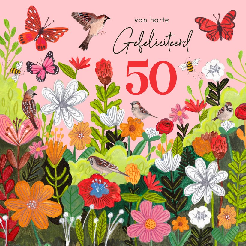 Verjaardagskaart vrolijke fleurige veldbloemen | Kaartje2go