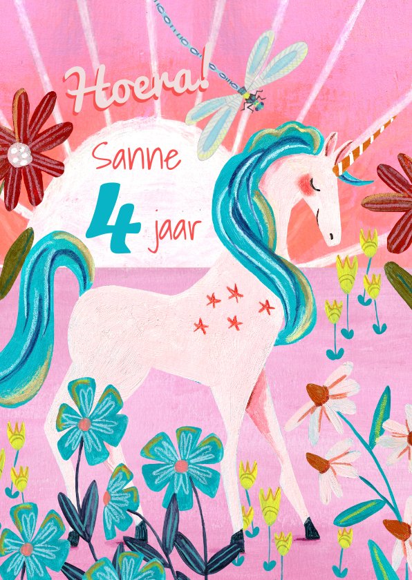 Verjaardagskaart vrolijke lieve eenhoorn | Kaartje2go