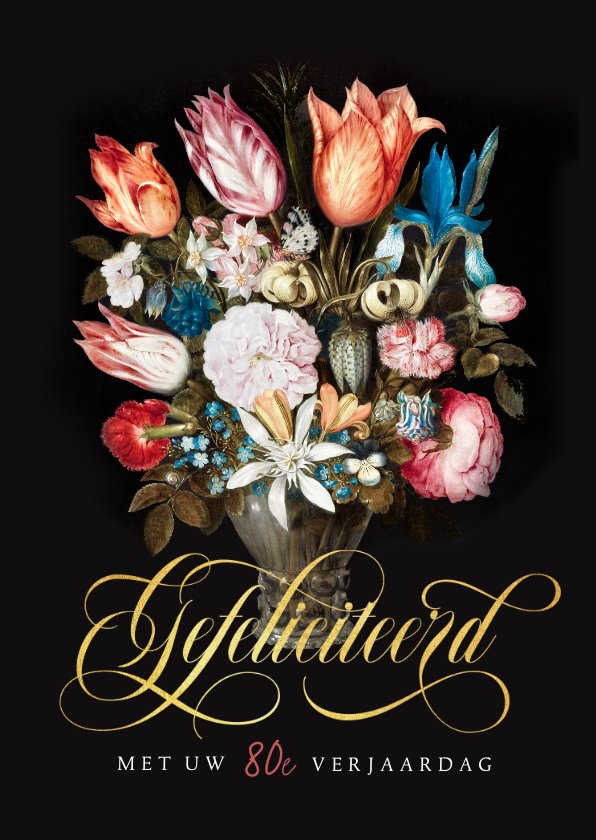 Verjaardagskaart vrouw senior bloemen kunst | Kaartje2go