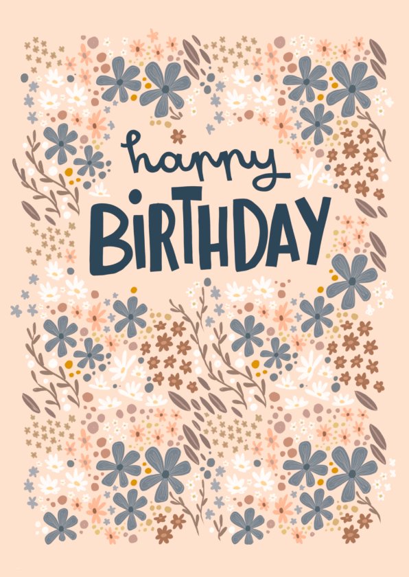 Verjaardagskaart wildbloemen explosie blauw | Kaartje2go