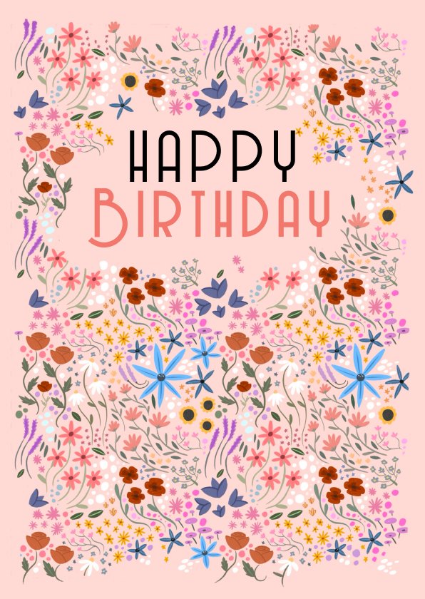 Verjaardagskaart wildbloemen explosie roze | Kaartje2go