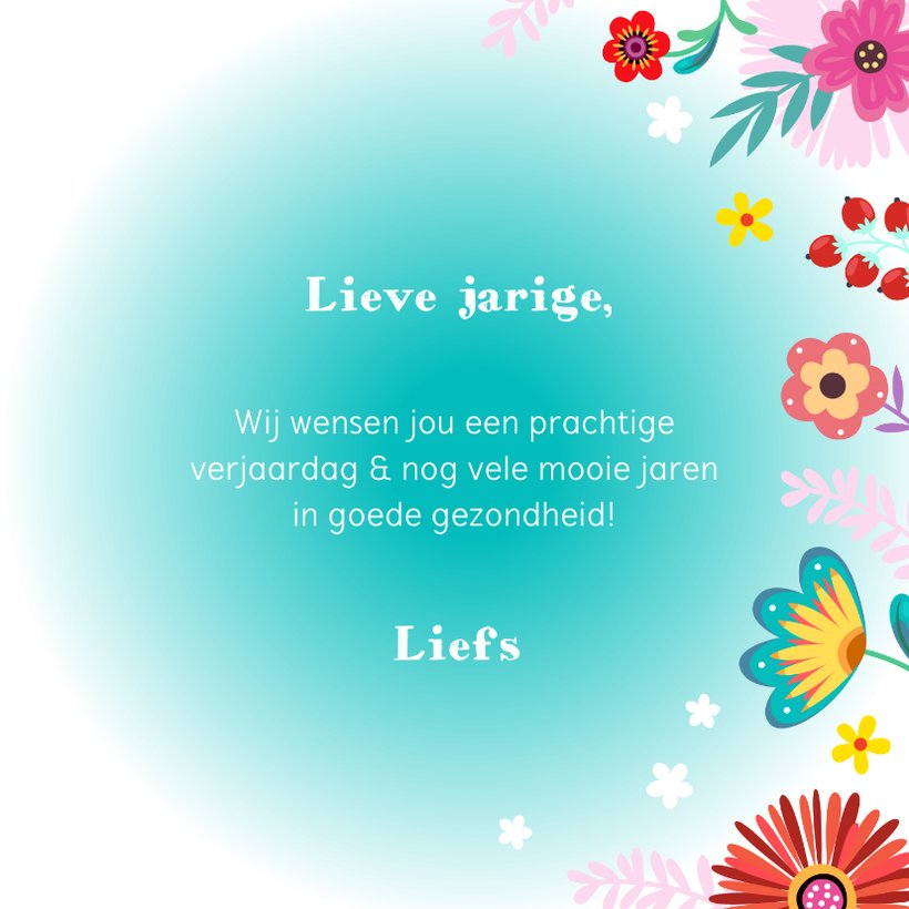 Verjaardagskaart zittend poesje met bloemen | Kaartje2go