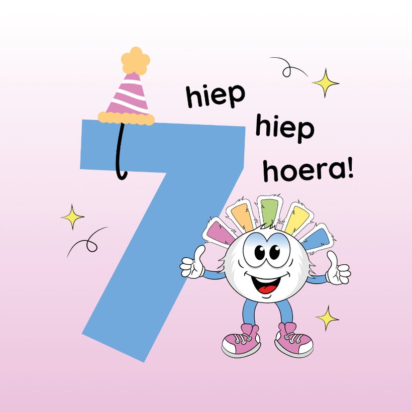 Verjaardagskaartje 7 jaar hiep hiep hoera | Kaartje2go