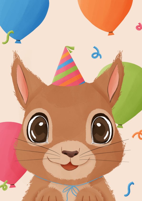 Verjaardagskaartje eekhoorntje feesthoed | Kaartje2go