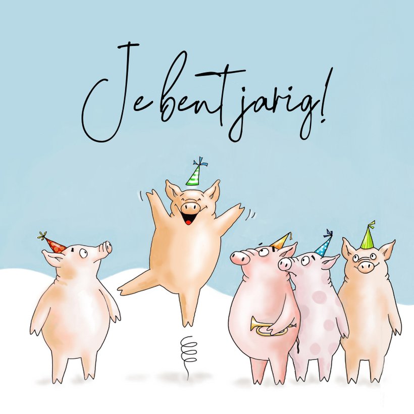 Verjaardagskaartje feestende feestvarkens | Kaartje2go