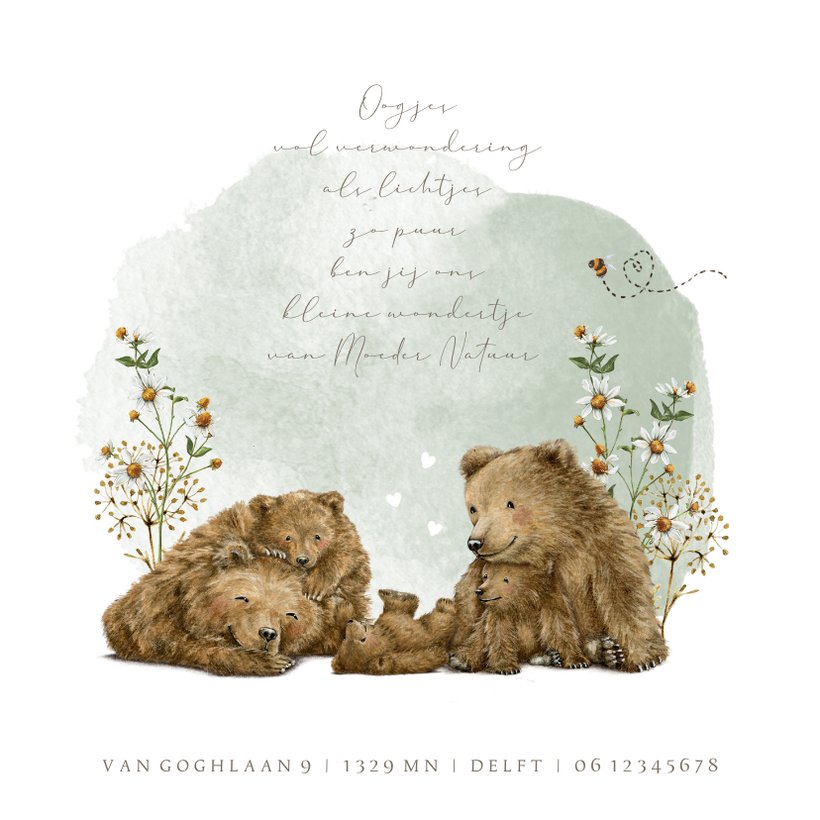 Vierkant geboortekaartje derde kindje met | Kaartje2go