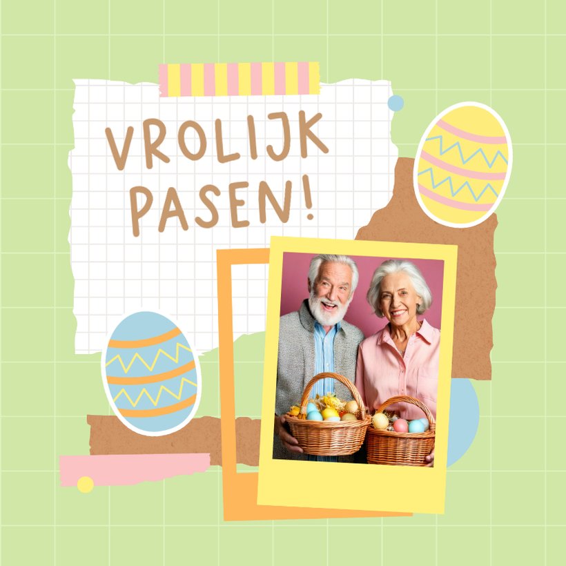 Vrolijk paaskaartje scrapbook groen paasei foto | Kaartje2go