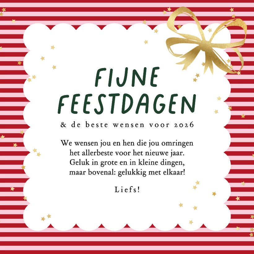 Vrolijke kerstkaart cadeau strik goud streep | Kaartje2go