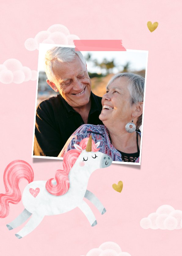 Vrolijke kinderkaart met eenhoorn, wolkjes en | Kaartje2go