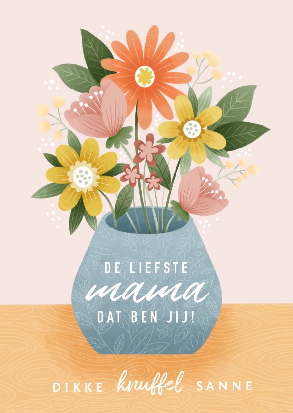 Vrolijke moederdag kaart bosje bloemen in vaas | Kaartje2go