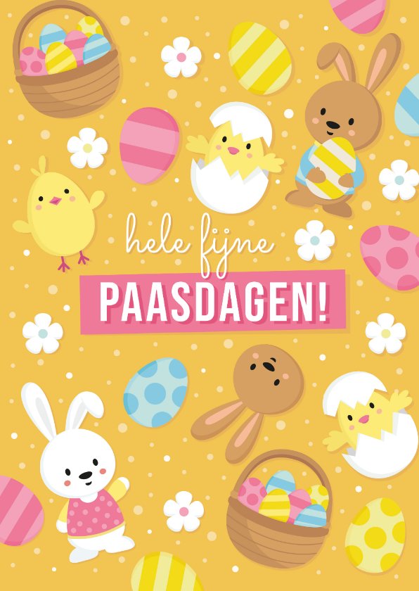 Vrolijke paaskaart met illustraties voor | Kaartje2go