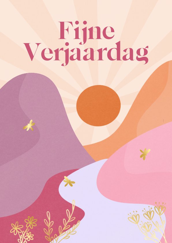 Vrolijke trendy roze verjaardagskaart met zon | Kaartje2go