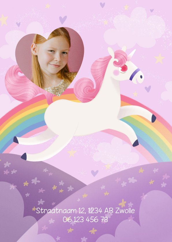 Vrolijke uitnodiging kinderfeestje eenhoorn en | Kaartje2go