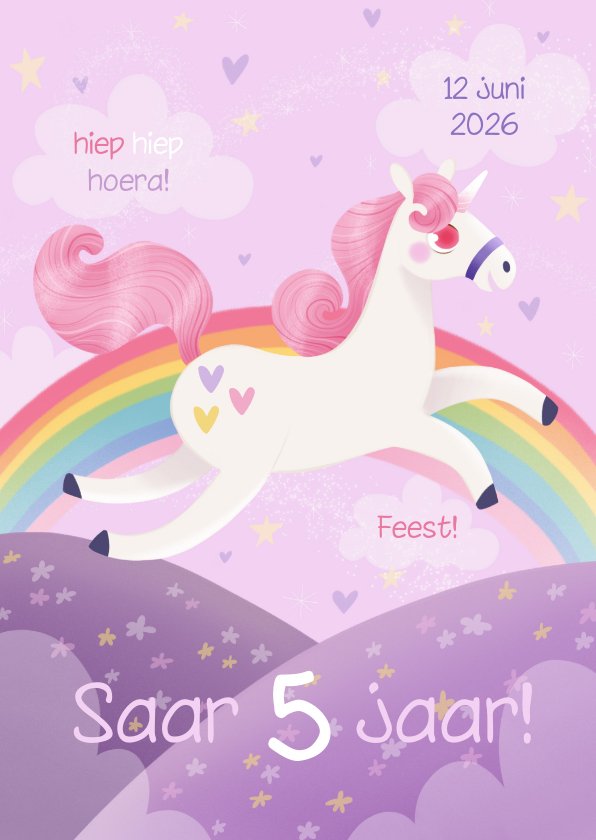 Vrolijke uitnodiging kinderfeestje eenhoorn en | Kaartje2go