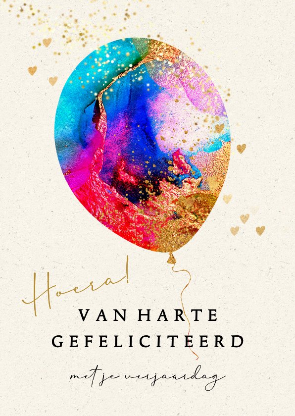 Vrolijke verjaardagskaart ballon aquarel verf | Kaartje2go