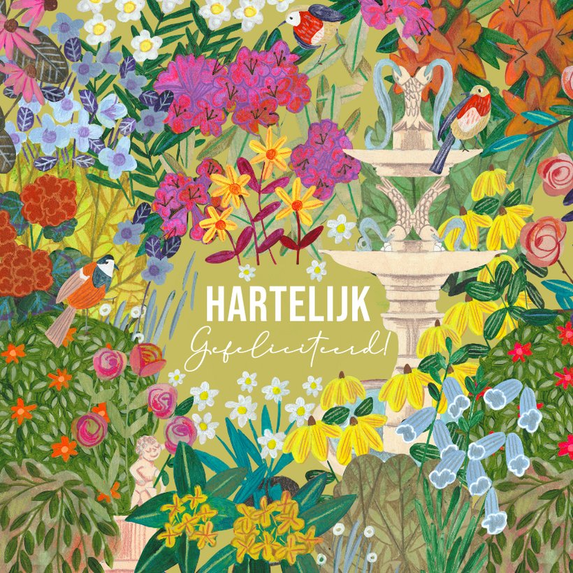 Vrolijke verjaardagskaart bloemen tuin | Kaartje2go