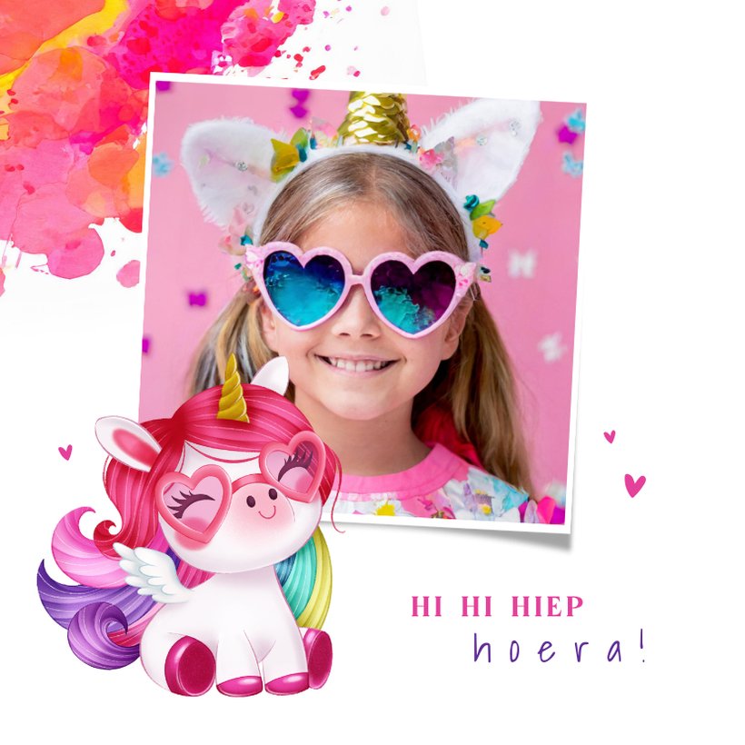 Vrolijke verjaardagskaart eenhoorn met bril en | Kaartje2go