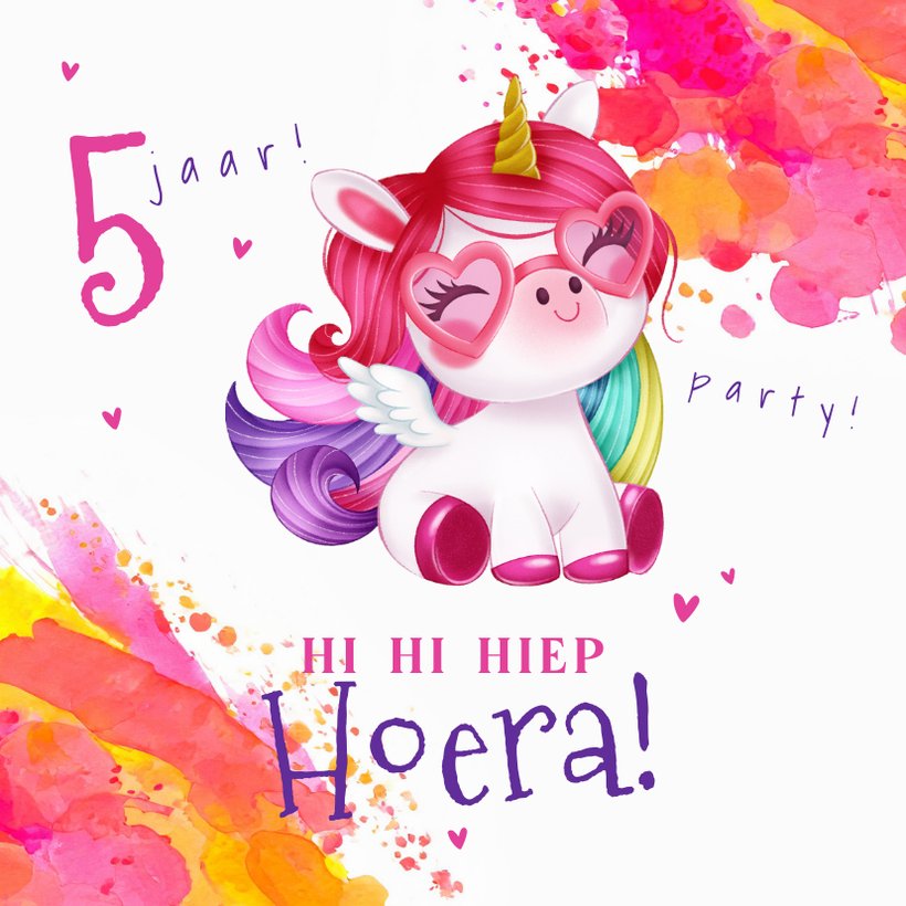 Vrolijke verjaardagskaart eenhoorn met bril en | Kaartje2go