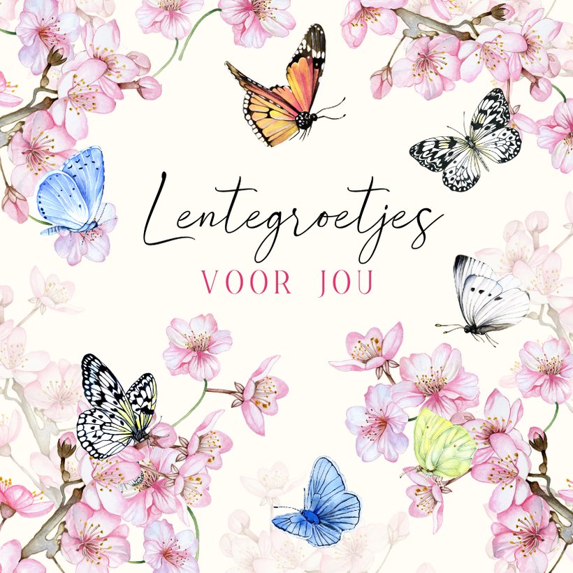 Wenskaart bloesem vlinders - Wenskaarten | Kaartje2go