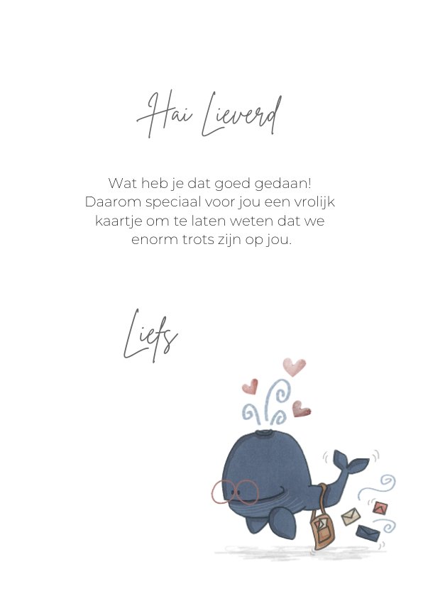 Wenskaart liefs met walvis en hartjes | Kaartje2go