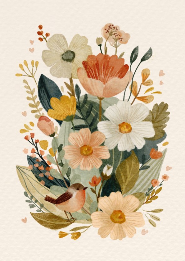 Wenskaart met stijlvolle bloemen - Wenskaarten | Kaartje2go