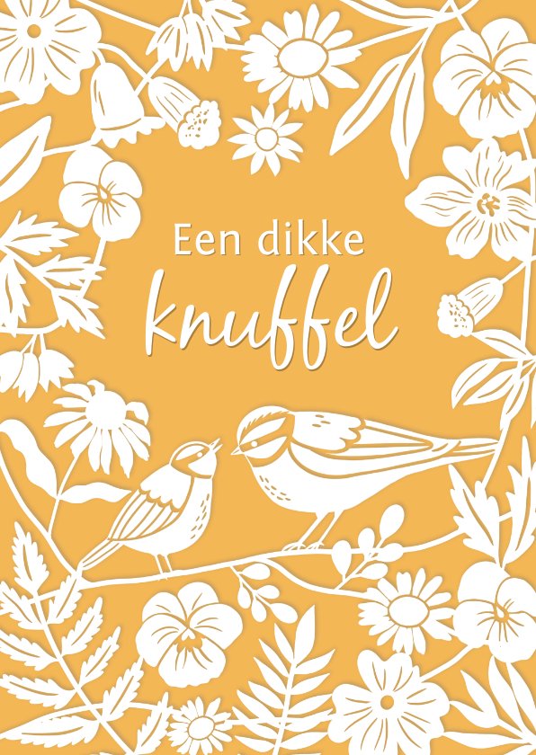 Wenskaart pimpelmezen met viooltjes | Kaartje2go