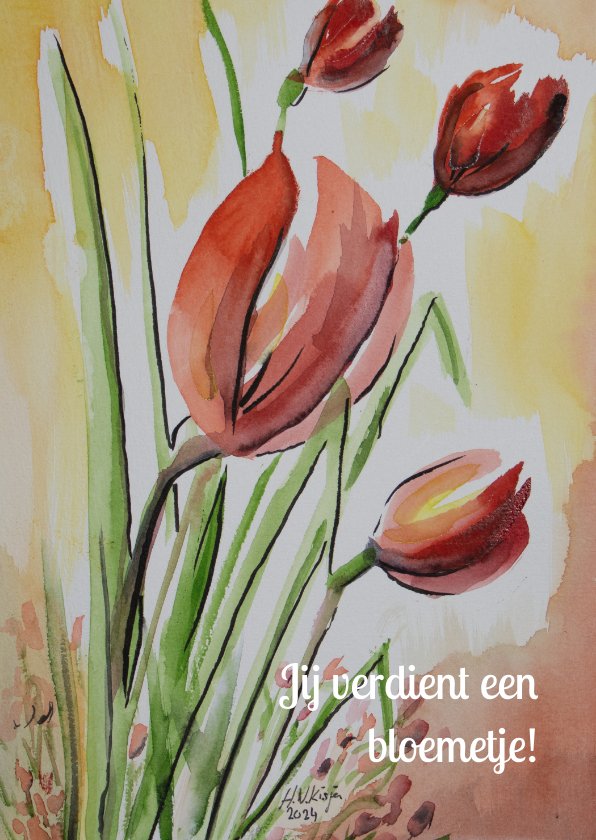 Wenskaart van bloemen in rood geel | Kaartje2go