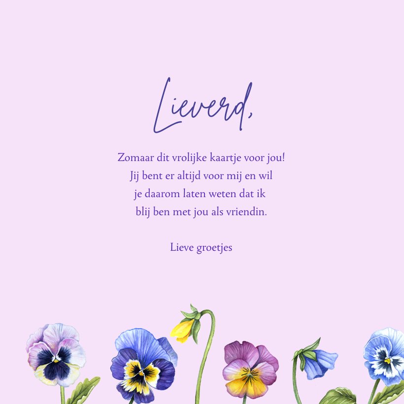 Wenskaart viooltjes groetjes en veel liefs | Kaartje2go