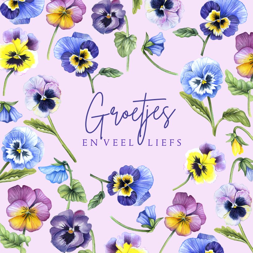 Wenskaart viooltjes groetjes en veel liefs | Kaartje2go