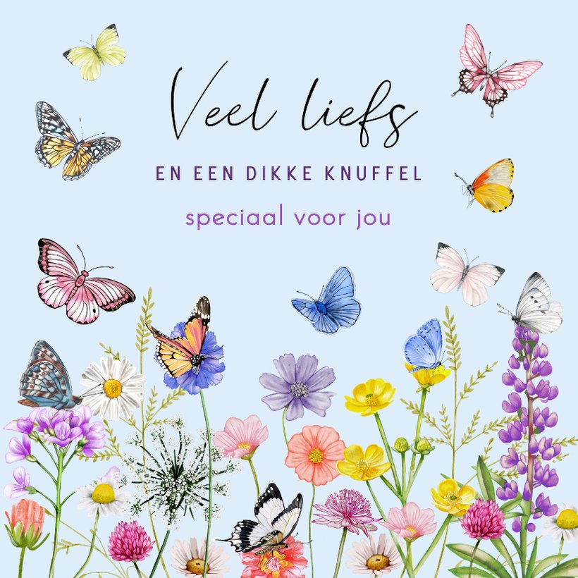 Wenskaart vlinders met veldbloemen | Kaartje2go
