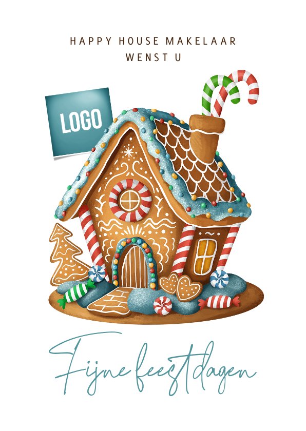 Zakelijke kerstkaart gingerbread huis snoep | Kaartje2go