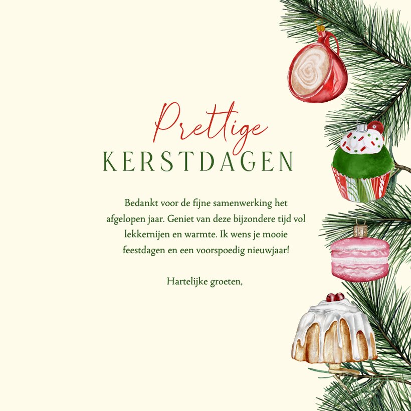 Zakelijke kerstkaart ornamenten taartjes | Kaartje2go