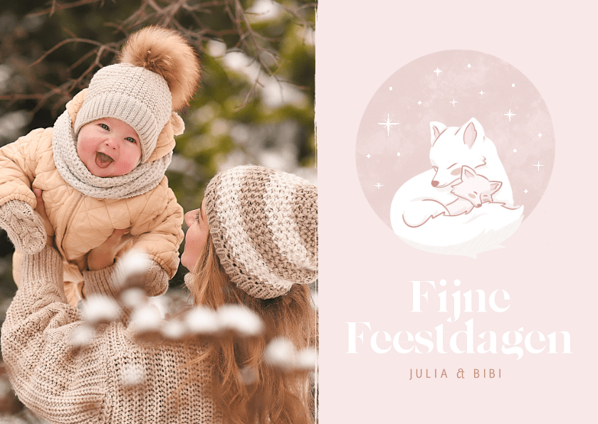 Schattig kerstkaartje met poolvosje en baby in | Kaartje2go